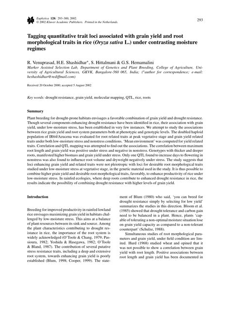 Pdf Tagging Quantitative Trait Loci Associated With Grain Yield And