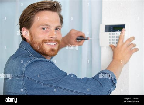 Man Installing Ip Wireless Cctv Camera Stock Photo Alamy
