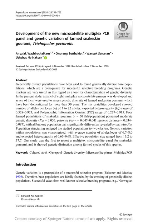 Development Of The New Microsatellite Multiplex Pcr Panel And Genetic Variation Of Farmed
