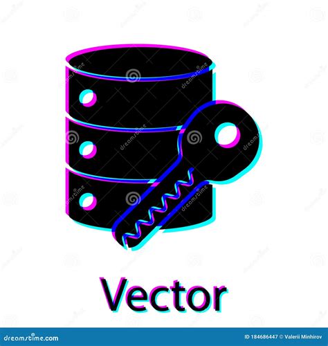 Black Server Security With Key Icon Isolated On White Background