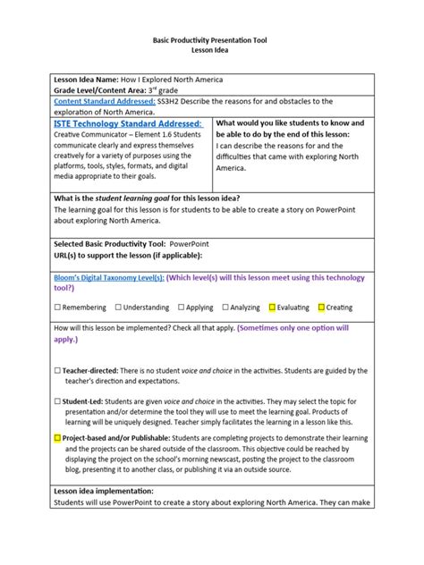Itec 3100 Bpts Basic Productivity Tools Lesson Idea Pdf Teachers
