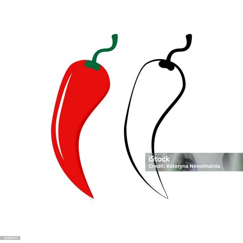 매운 칠리 고추 아이콘 벡터 아시아와 멕시코 매운 음식과 소스 빨간색과 검은 색 윤곽 칠리 고추 웹 사이트 디자인 로고 응용