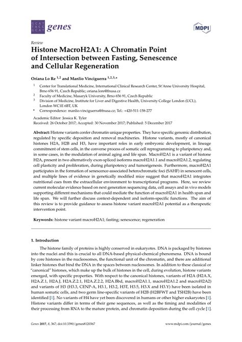 Pdf Histone Macroh2a1 A Chromatin Point Of Intersection Between Fasting Senescence And