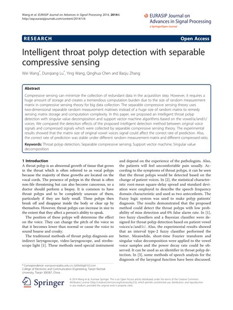 Pdf Intelligent Throat Polyp Detection With Separable Compressive Sensing