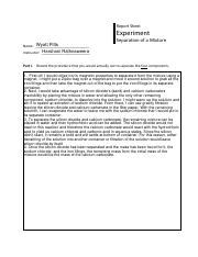Separation Of Mixture Fillable Report Sheet Fall Pdf Report Sheet Experiment Wyatt Pitts