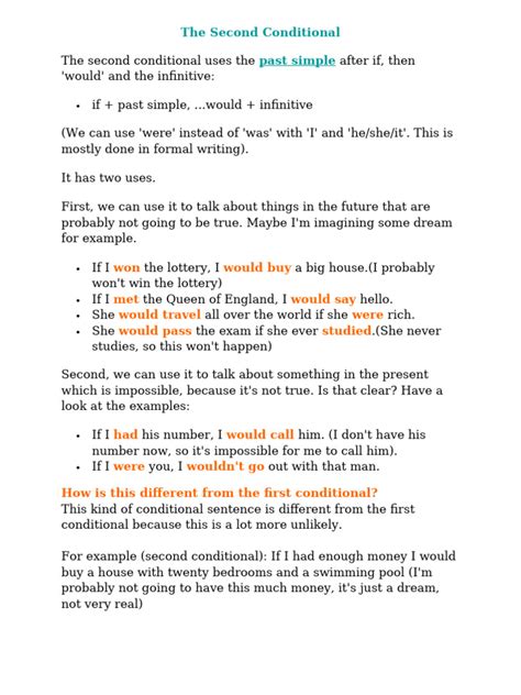 The Second Conditional Explanation Exercise And Ans Pdf