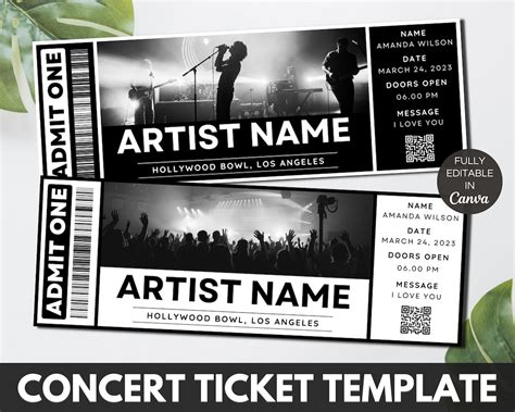Editable Concert Ticket Template Printable Event Ticket Etsy
