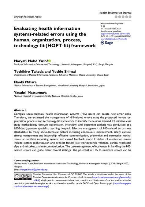 Pdf Evaluating Health Information Systems Related Errors Using The Human Organization