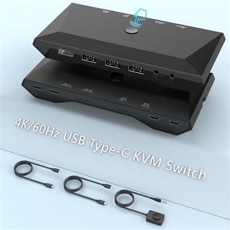 2 Port USB Type C KVM Switch 4K 60Hz HDMI KVM Switch 2 In 1 Out Dual USB C KVM Switch 2
