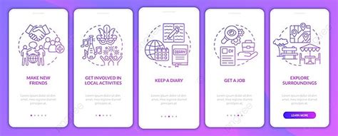 Adjusting To Living Abroad Purple Gradient Onboarding Mobile App Page Screen Brochure Template