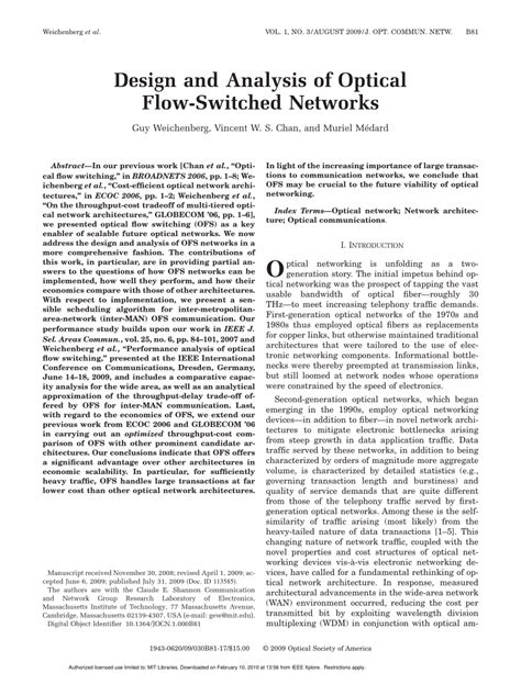 Pdf Design And Analysis Of Optical Flow Switched Networks