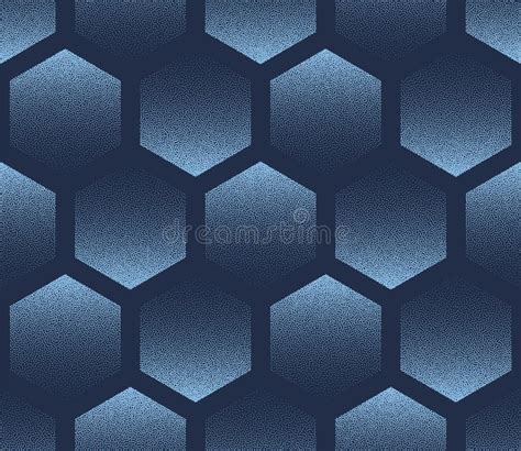 Hexagonal Grid Seamless Pattern Trend Dotwork Vector Blue Abstract Background Stock Vector