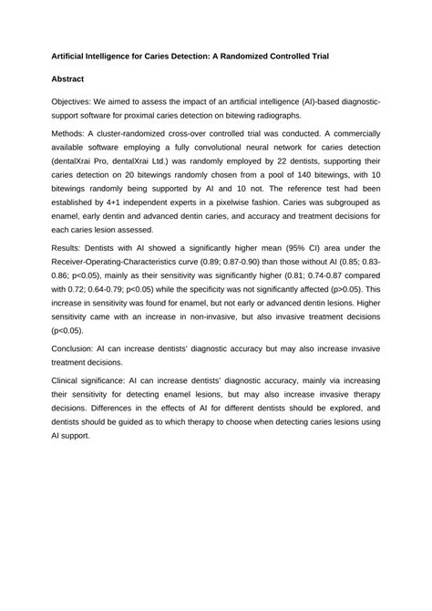 Pdf Artificial Intelligence For Caries Detection Randomized Trial