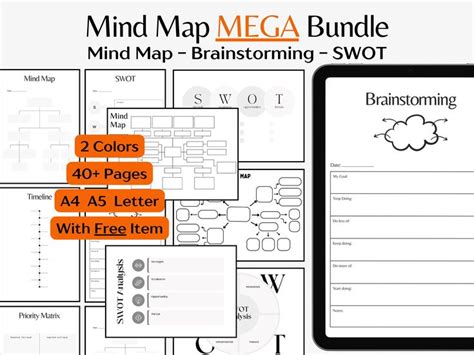 Mind Map Mega Bundle Brainstorming Template Productivity Digital Planner Study Diagram Babe