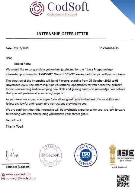 Subrat Patra On Linkedin Codsoft Newbeginnings Internshipjourney