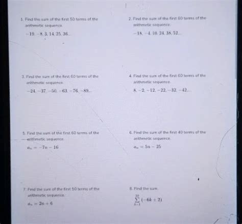 1 Find The Sum Of The First 50 Termas Of The Anthmetic Sequence−19−8
