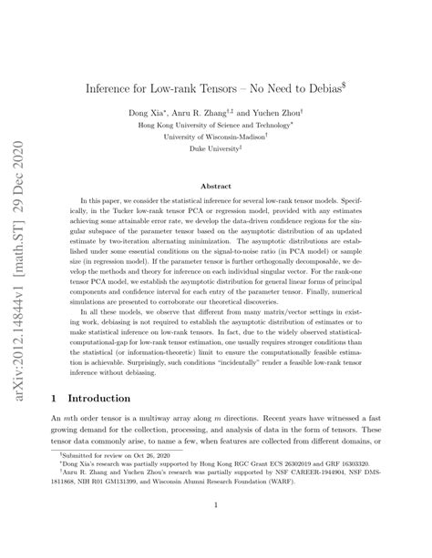 Pdf Inference For Low Rank Tensors No Need To Debias