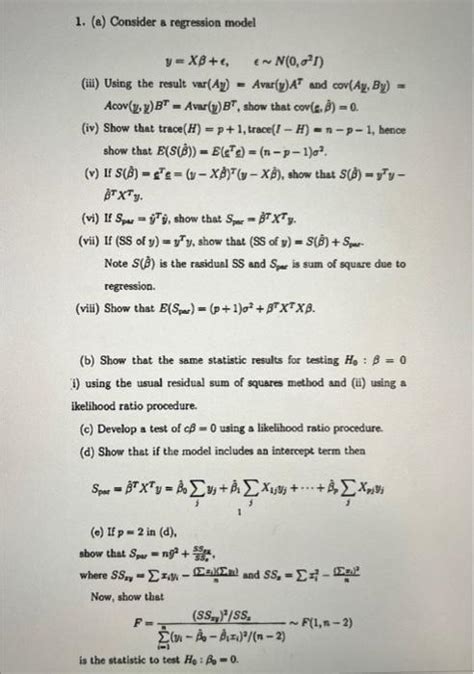 1 a Consider regression model y Xβ ℓ ϵN 0 σ2I Chegg com