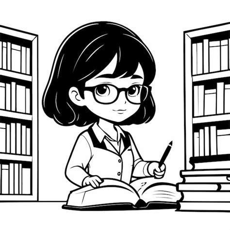 Premium Vector Cute Vector Illustration Librarian Drawing Colouring