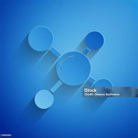 파란색 배경에 분리된 용지 잘라내기 분자 아이콘입니다 화학 분자의 구조 과학 교사 혁신적인 교육 포스터 종이 아트 스타일입니다 벡터 일러스트레이션 0명에 대한 스톡 벡터