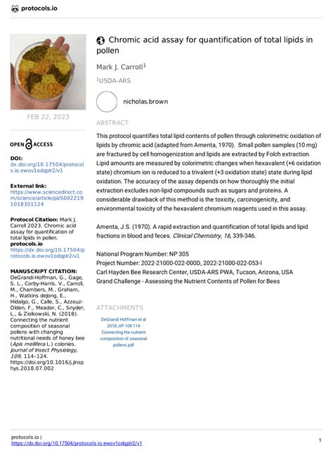 Pdf Chromic Acid Assay For Quantification Of Total Lipids In Pollen V1
