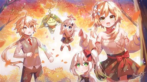 Lumine Aether Paimon Nahida And Aranara Genshin Impact Drawn By Binato Lulu Danbooru