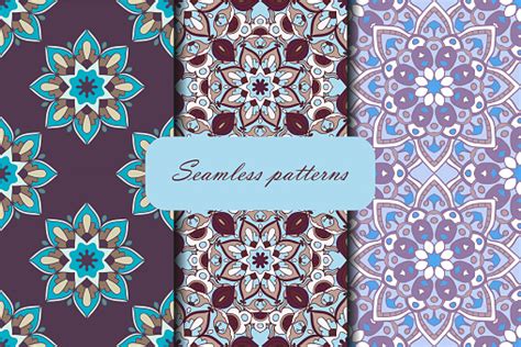 3 완벽 한 패턴을 설정 합니다 아름 다운 색상에 만다라와 장식 패턴 0명에 대한 스톡 벡터 아트 및 기타 이미지 0명 3가지 개체 고풍스런 Istock