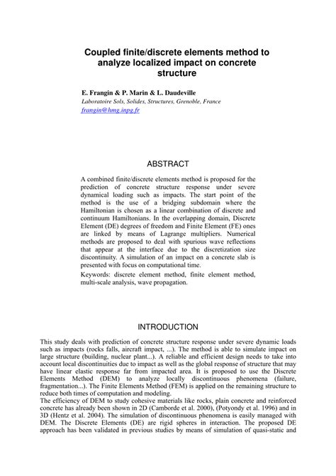 Pdf Coupled Finitediscrete Elements Method To Analyze Localized