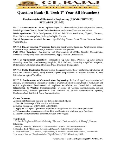 Ec Final Question Bank Electronics 1st Year Notes Aktu Question Bank B Tech 1 St Year All