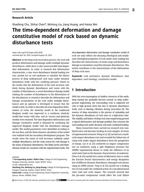 PDF The Time Dependent Deformation And Damage Constitutive Model Of Rock Based On Dynamic