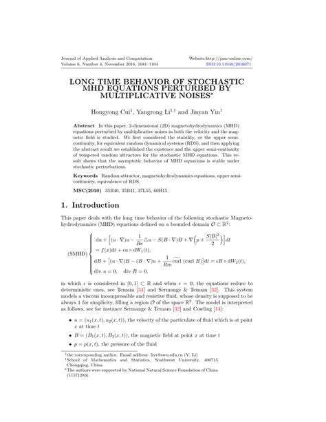 Pdf Long Time Behavior Of Stochastic Mhd Equations Perturbed By