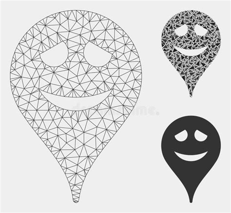 Embarrassment Smiley Map Marker Vector Mesh 2d Model And Triangle Mosaic Icon Stock Vector