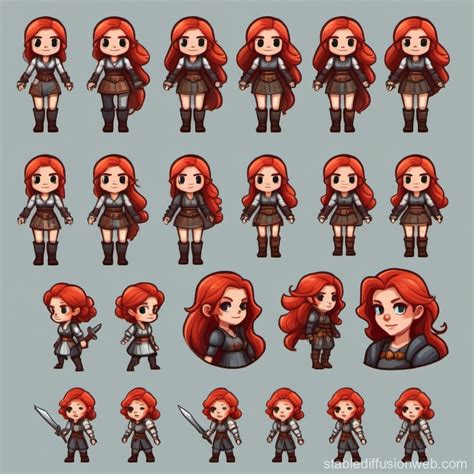 Redhead Woman Sprite Pack For Top Down Rpg Stable Diffusion Online