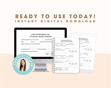 LCSW Supervision Tracking Clinical Hours Log Printable Digital Download For LMSW And LCSW