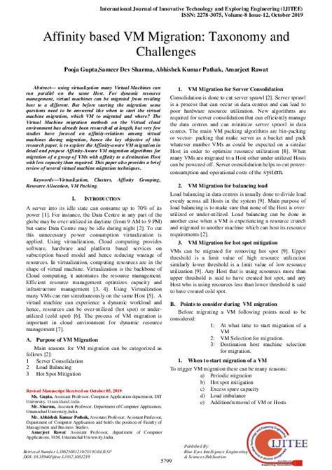 Pdf Affinity Based Vm Migration Taxonomy And Challenges Dev Sharma