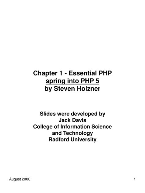 ppt chapter 1 essential php spring into php 5 by steven holzner