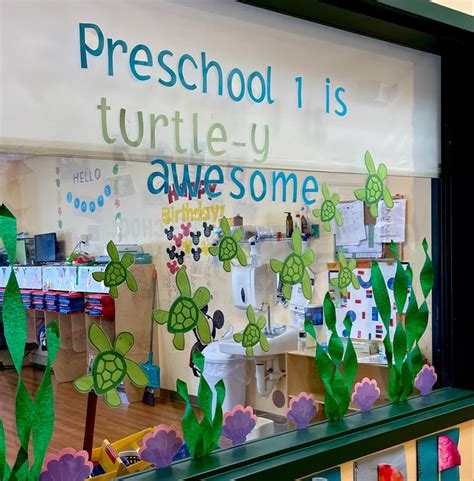 Turtle Classroom Window In 2024 Turtle Classroom Birthday Board Classroom Window Crafts