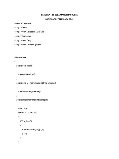 Practica Programación Modular Pdf Programación De Computadoras Programación Orientada A