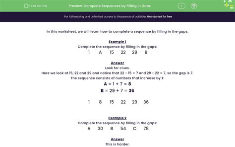 Complete Sequences By Filling In Gaps Worksheet Edplace