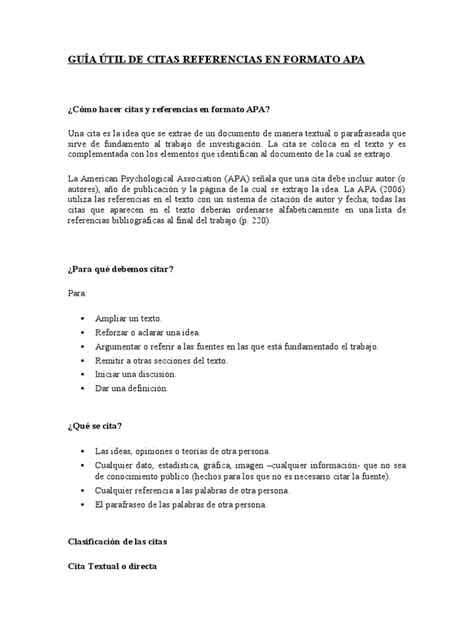 Cómo Hacer Citas Y Referencias En Formato Apa Pdf Citación Estilo Apa