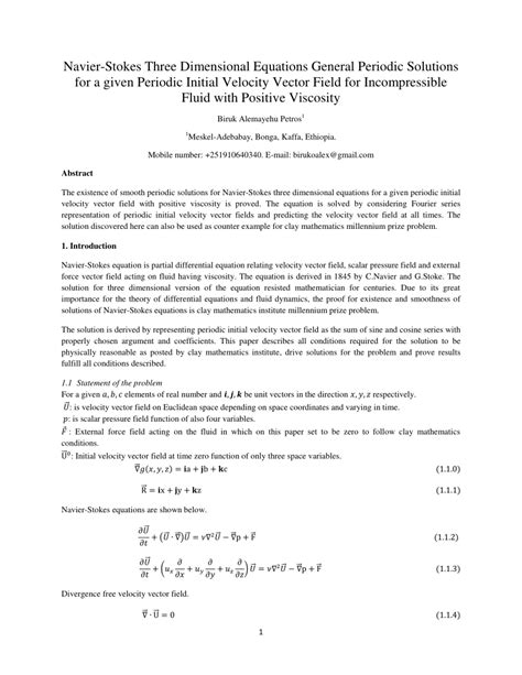 Pdf Navier Stokes Three Dimensional Equations General Periodic
