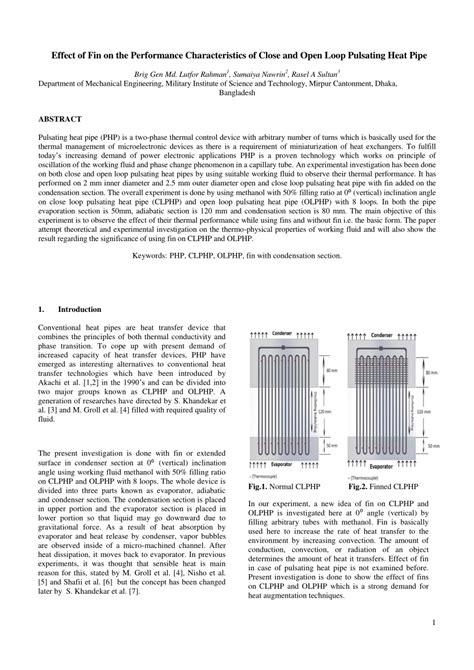 Pdf Effect Of Fin On The Performance Characteristics Of Close And Open Loop Pulsating Heat Pipe