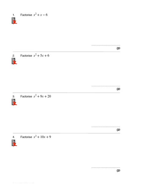 Factorising Practice Questions Pdf