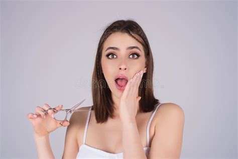 Woman With Scissors Elegant Woman In Hairdressers Salon Girl With