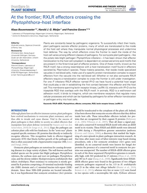 Pdf At The Frontier Rxlr Effectors Crossing The Phytophthorahost