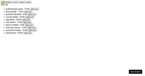Restaurant Menu Add To Cart Codesandbox