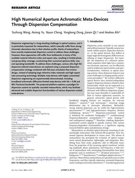 High Numerical Aperture Achromatic Meta‐devices Through Dispersion Compensation Request Pdf