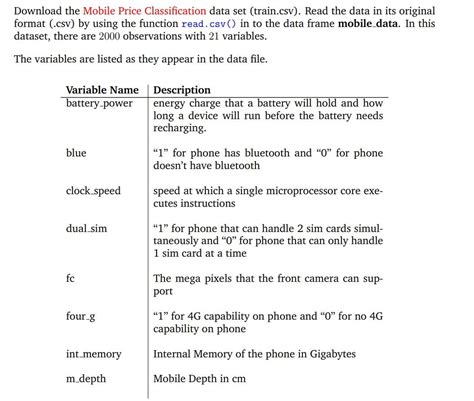 Download The Mobile Price Classification Data Set
