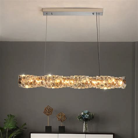 현대 직사각형 크리스탈 샹들리에 거실 부엌 긴 책상 테이블 펜 던 트 조명 디자인 매달려 램프 전등 Aliexpress