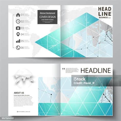 사각형 디자인 Bi에 대 한 두 개의 표지 서식 파일의 편집 가능한 레이아웃의 벡터 일러스트 레이 션 소책자 전단지 잡지 브로셔 접어 미래의 첨단 기술 배경 발굴 데이터